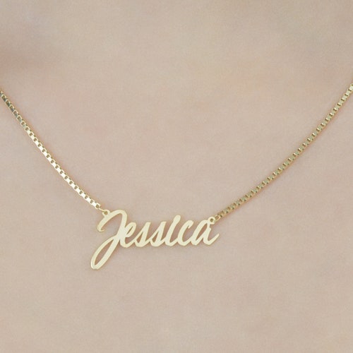 14k Gold Color Name Necklace Personalized Name Necklace Gold Etsy