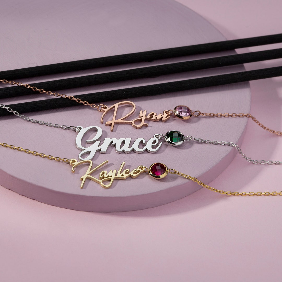 Custom Name Necklace With Birthstone, Everyday Name Necklace ...