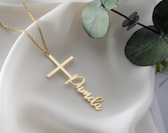 Cross Name Necklace, Baptism Gift, Personalized Cross Necklace With ...