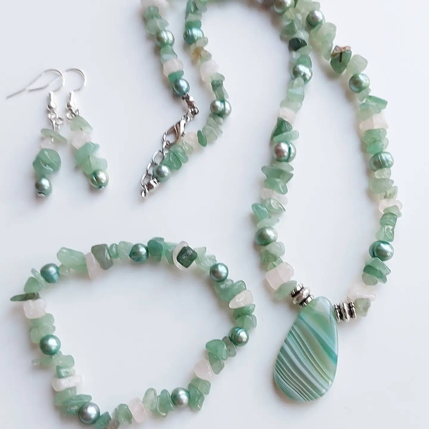 Green Aventurine and Pearls Necklace Gemstones Beads Bracelet and ...