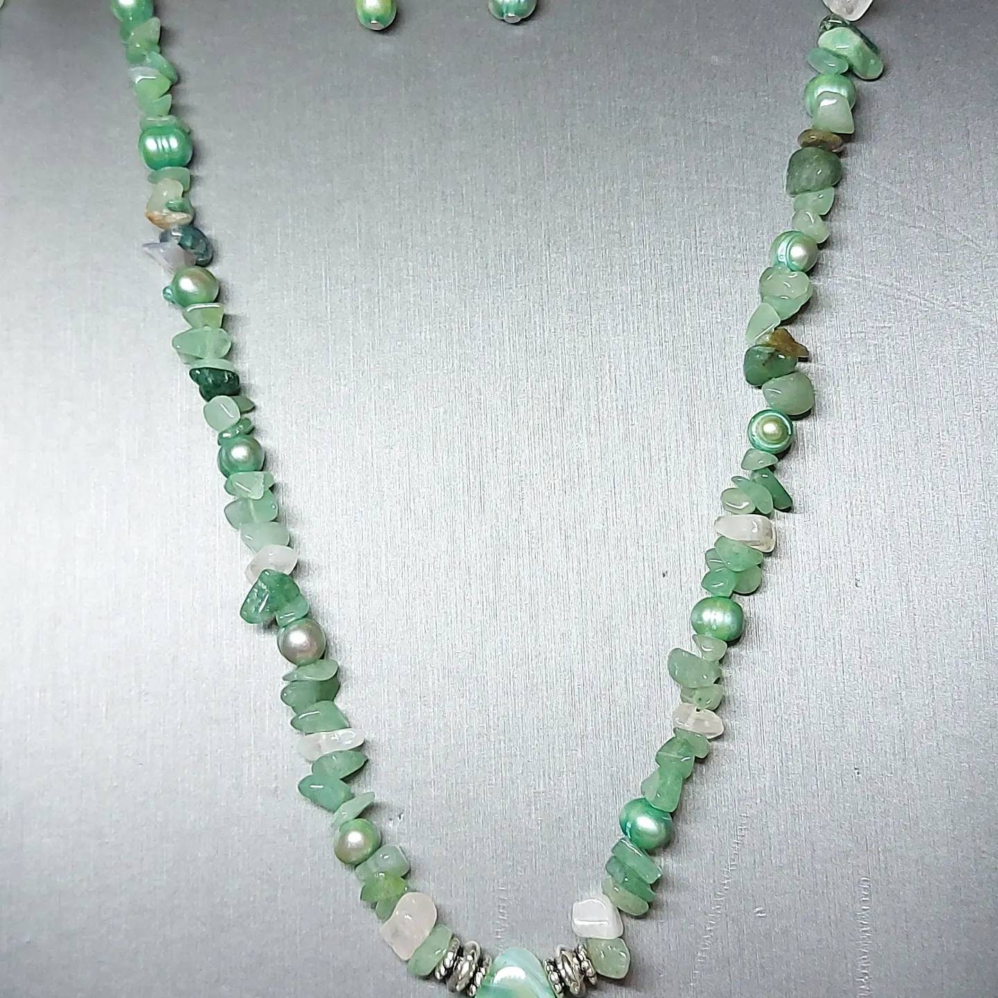 Green Aventurine and Pearls Necklace Gemstones Beads Bracelet and ...