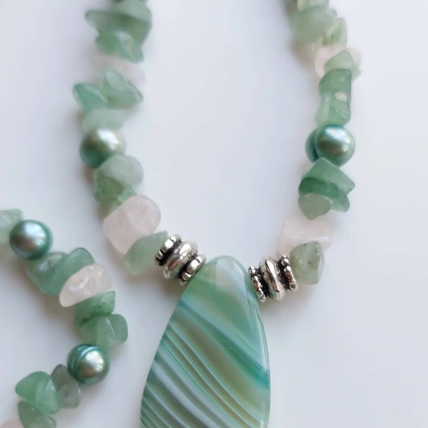 Green Aventurine and Pearls Necklace Gemstones Beads Bracelet and ...