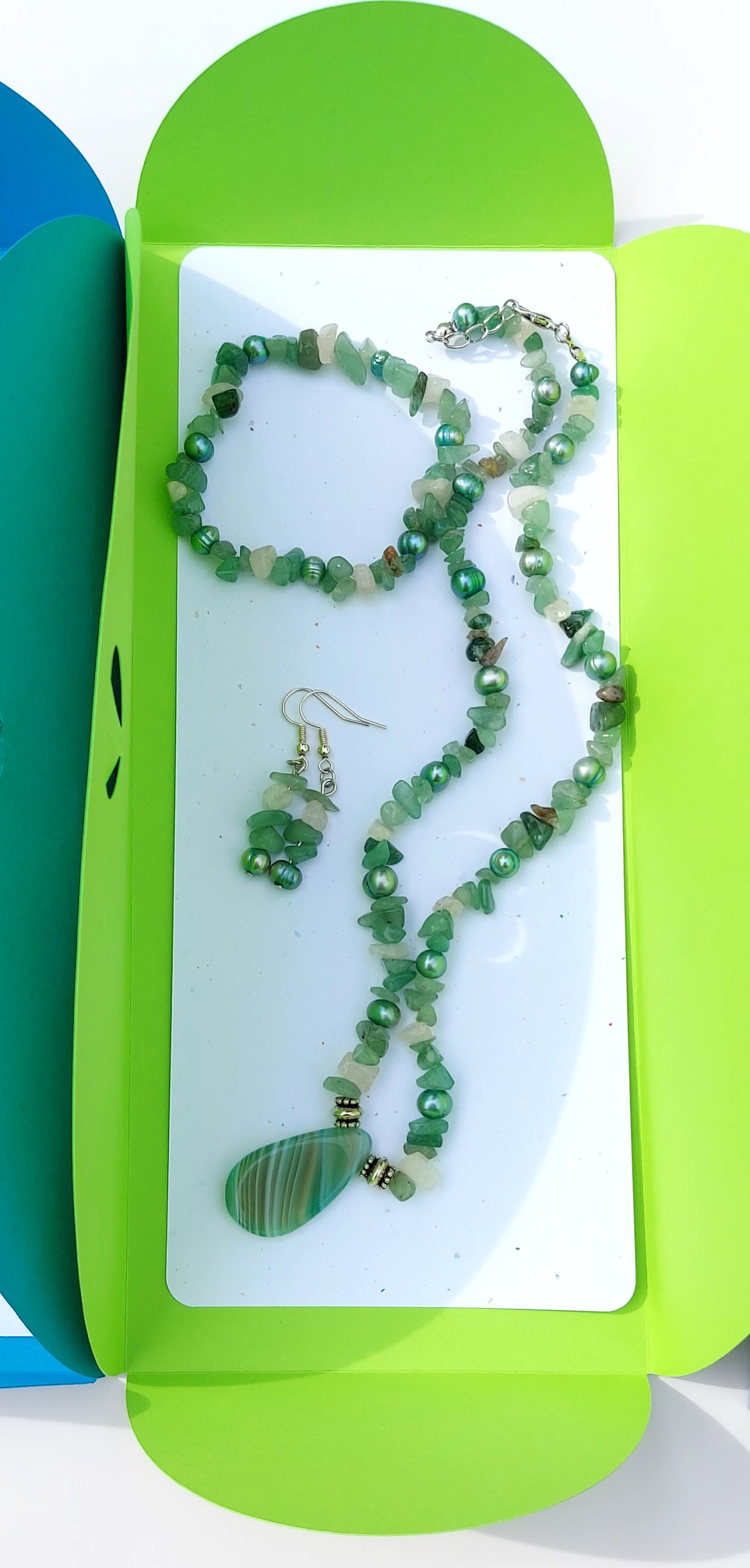 Green Aventurine and Pearls Necklace Gemstones Beads Bracelet and ...