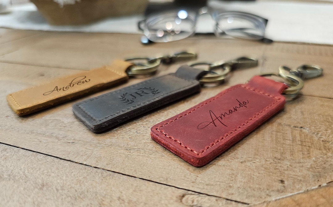Engrave Key Chain, Personalized Genuine Leather Key Chain, Custom Laser ...