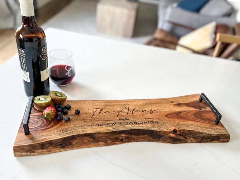 Personalized Live Edge Tray, Rustic Style Tray, Engraved Wooden Tray ...