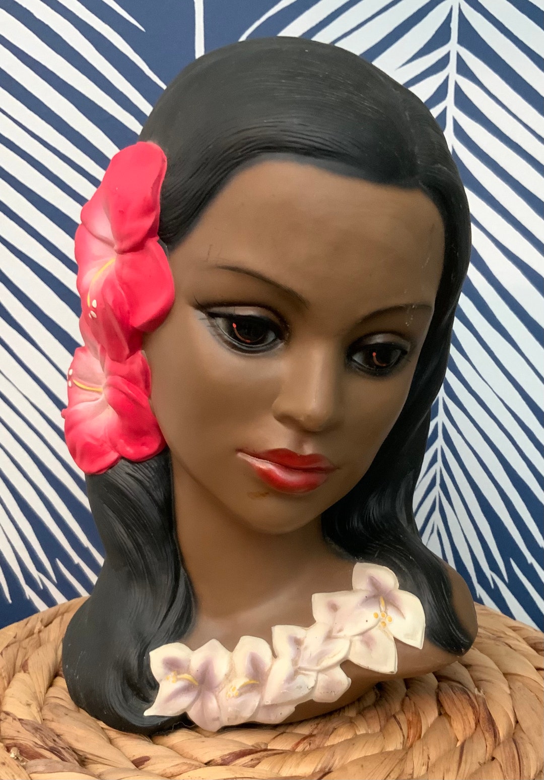 Vintage 1950s LEGO Japan Beautiful Polynesian Female Head, Hibiscuses ...