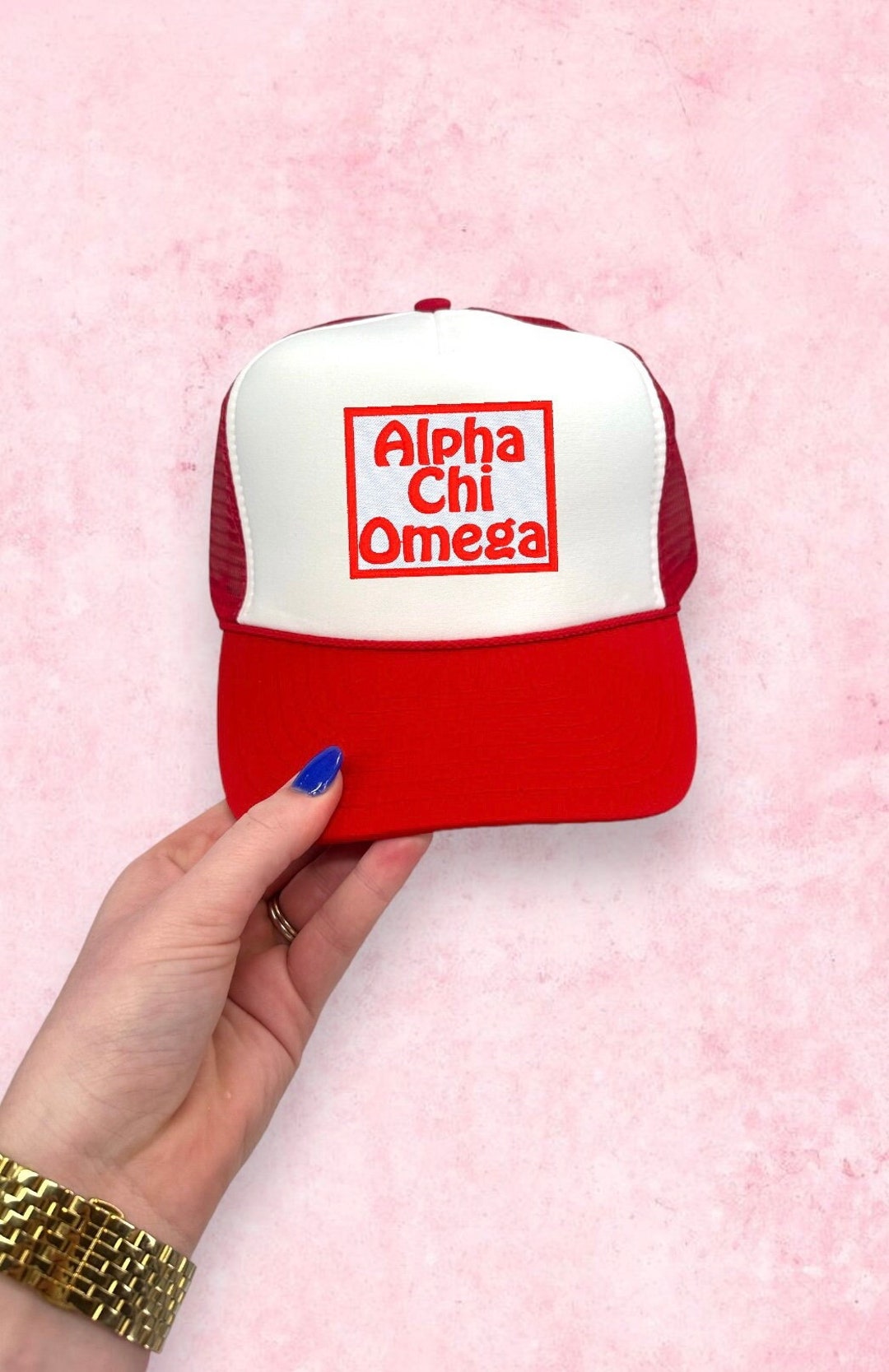 Alpha Chi Omega Trucker Hat / Custom Color Greek Embroidered Cap / Big ...