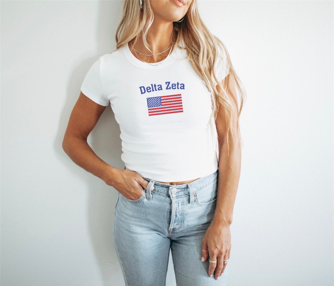 Delta Zeta Sorority American Flag Chapter Crop Top / Custom Color Greek ...