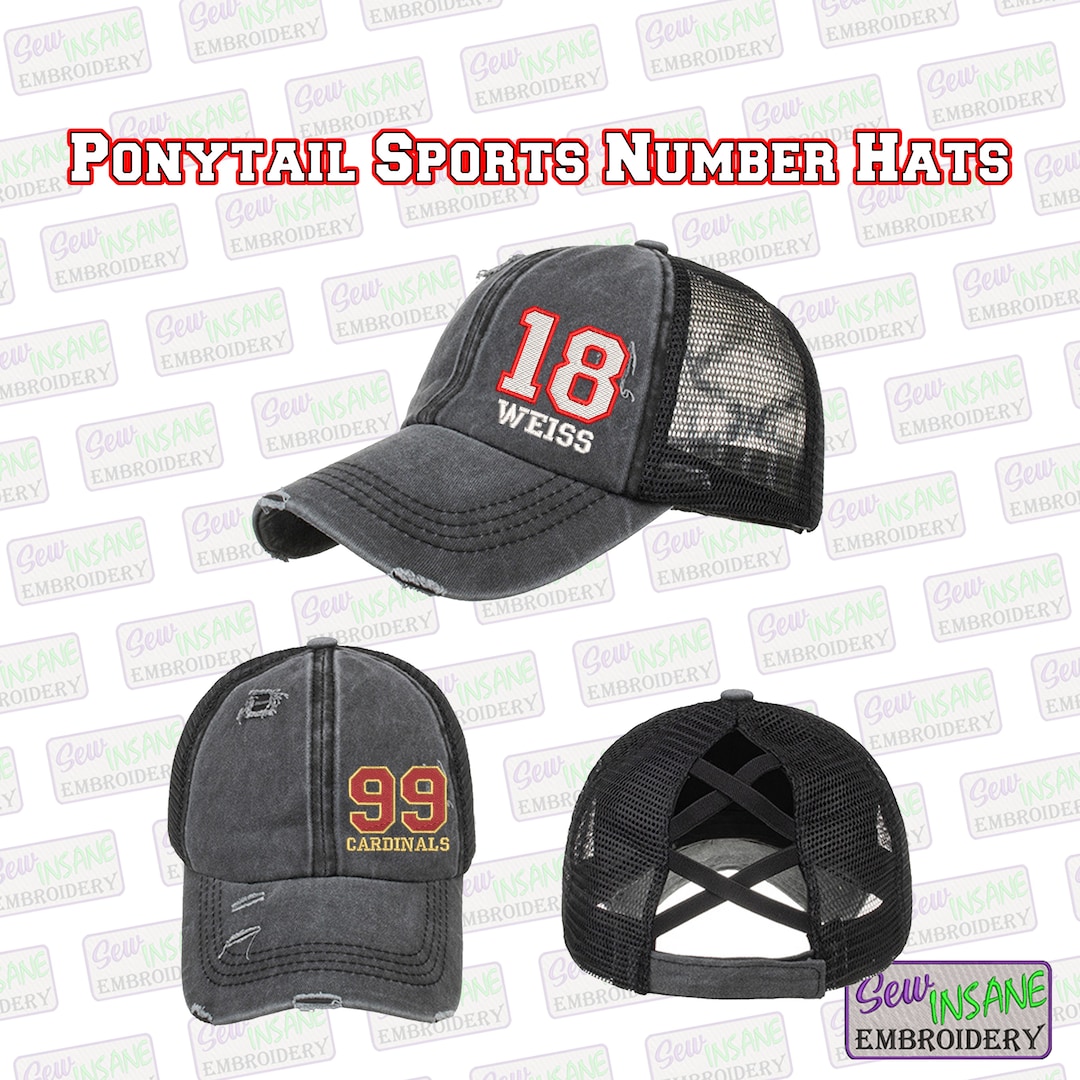 Custom Ponytail Sports Number Hats | Ladies Embroidered Sports Caps ...