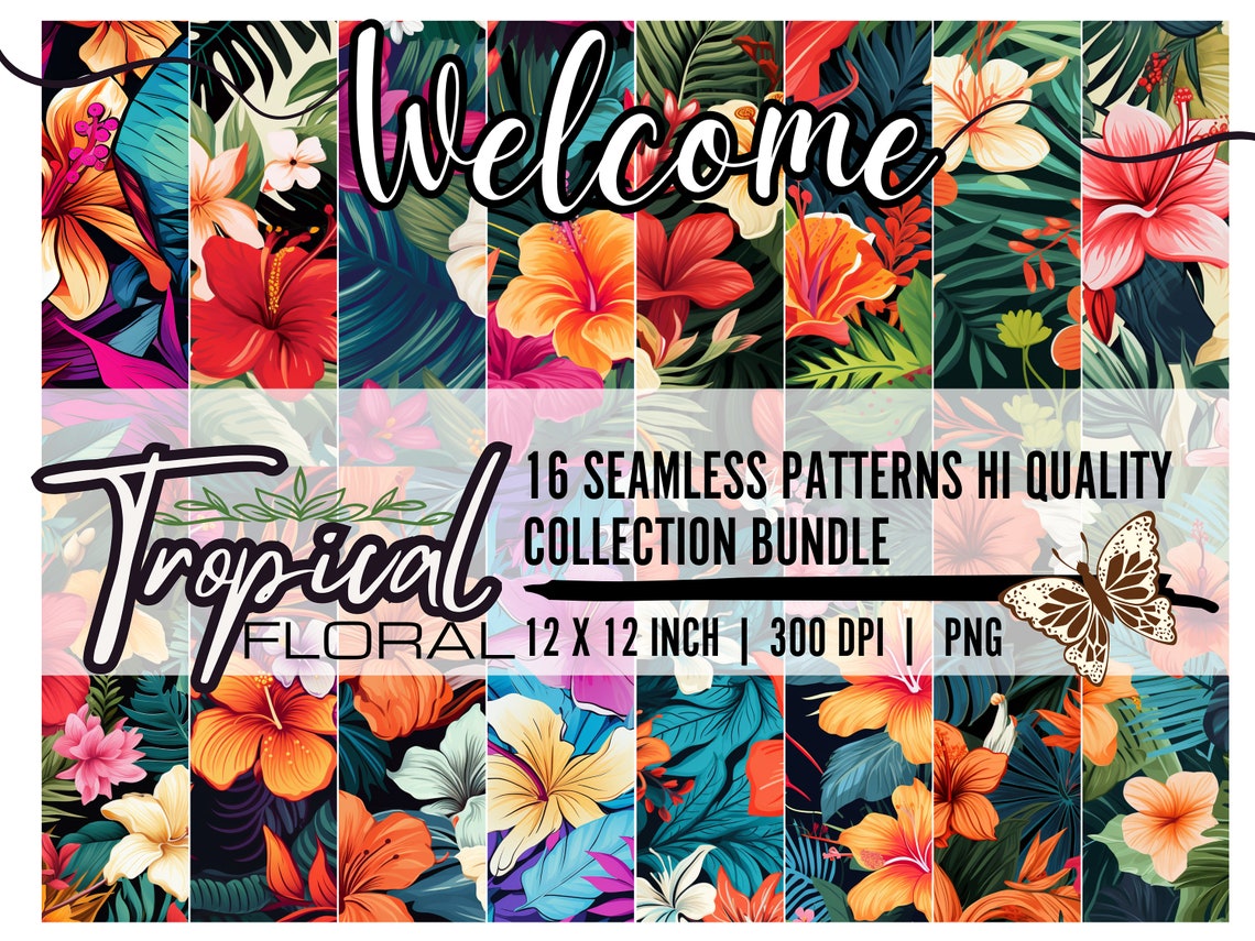 Tropical Floral Seamless Patterns | Ideal for Cards,invitation,phone ...