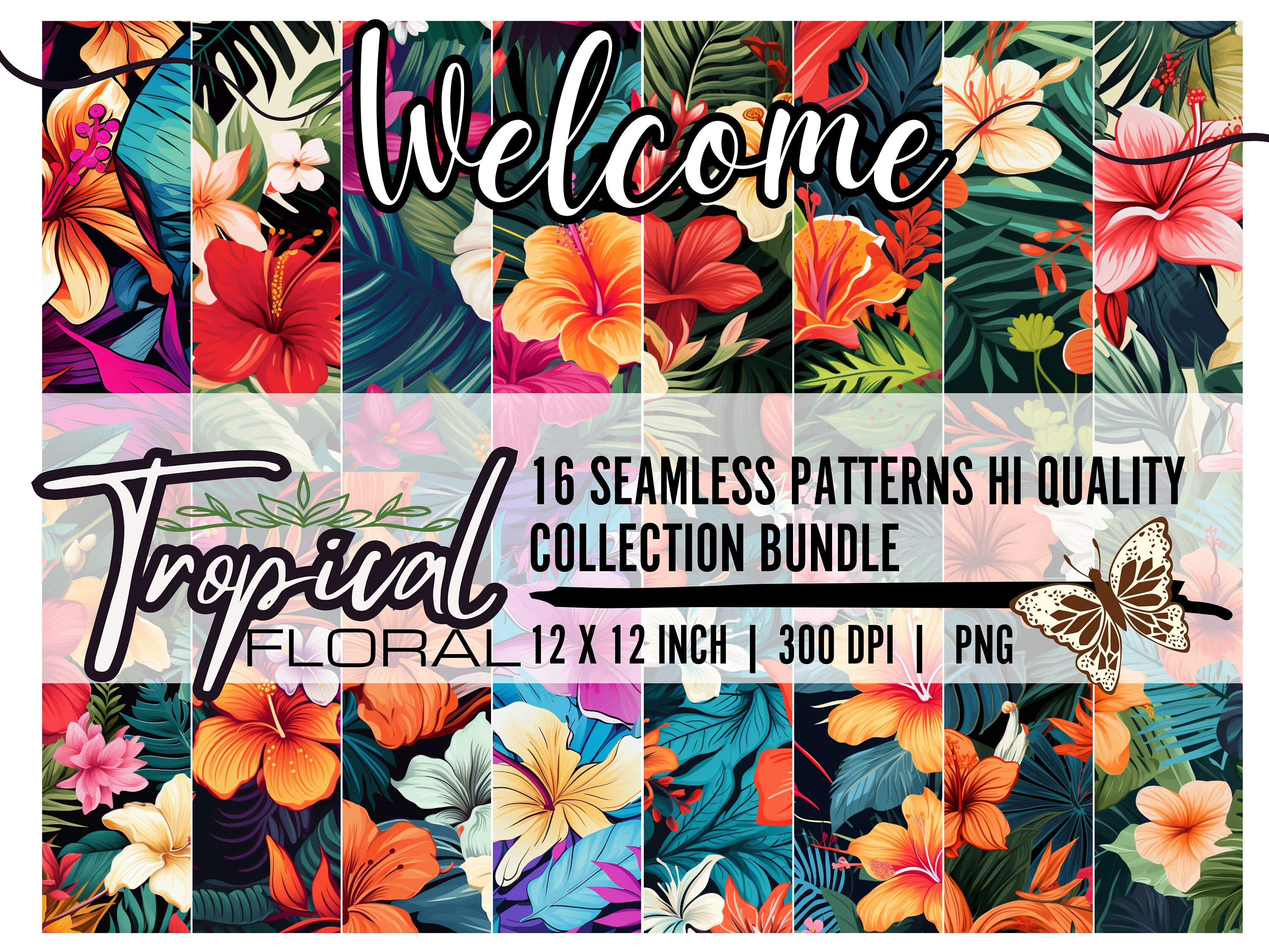 Tropical Floral Seamless Patterns | Ideal for Cards,invitation,phone ...