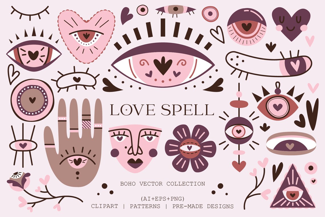 Love spell clipart. Valentines Day Vector collection Digital | Etsy