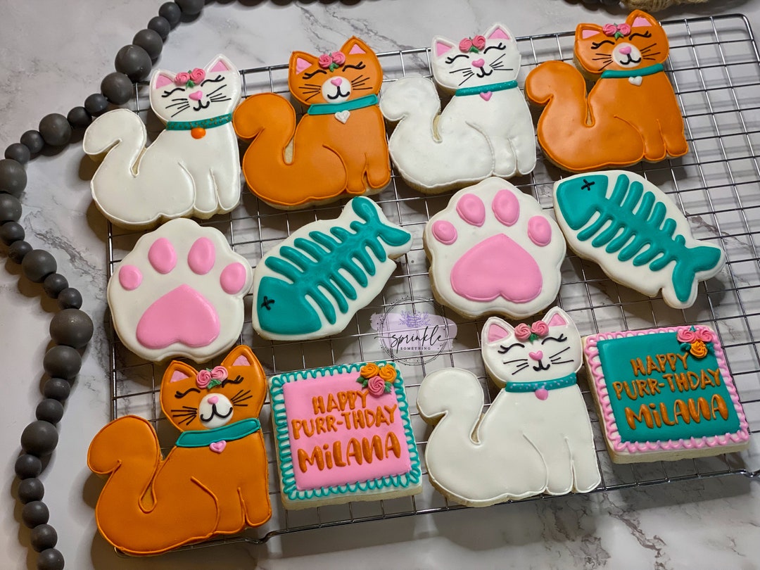 Cat Themed Birthday Royal Icing Sugar Cookies | Kitten Theme ...