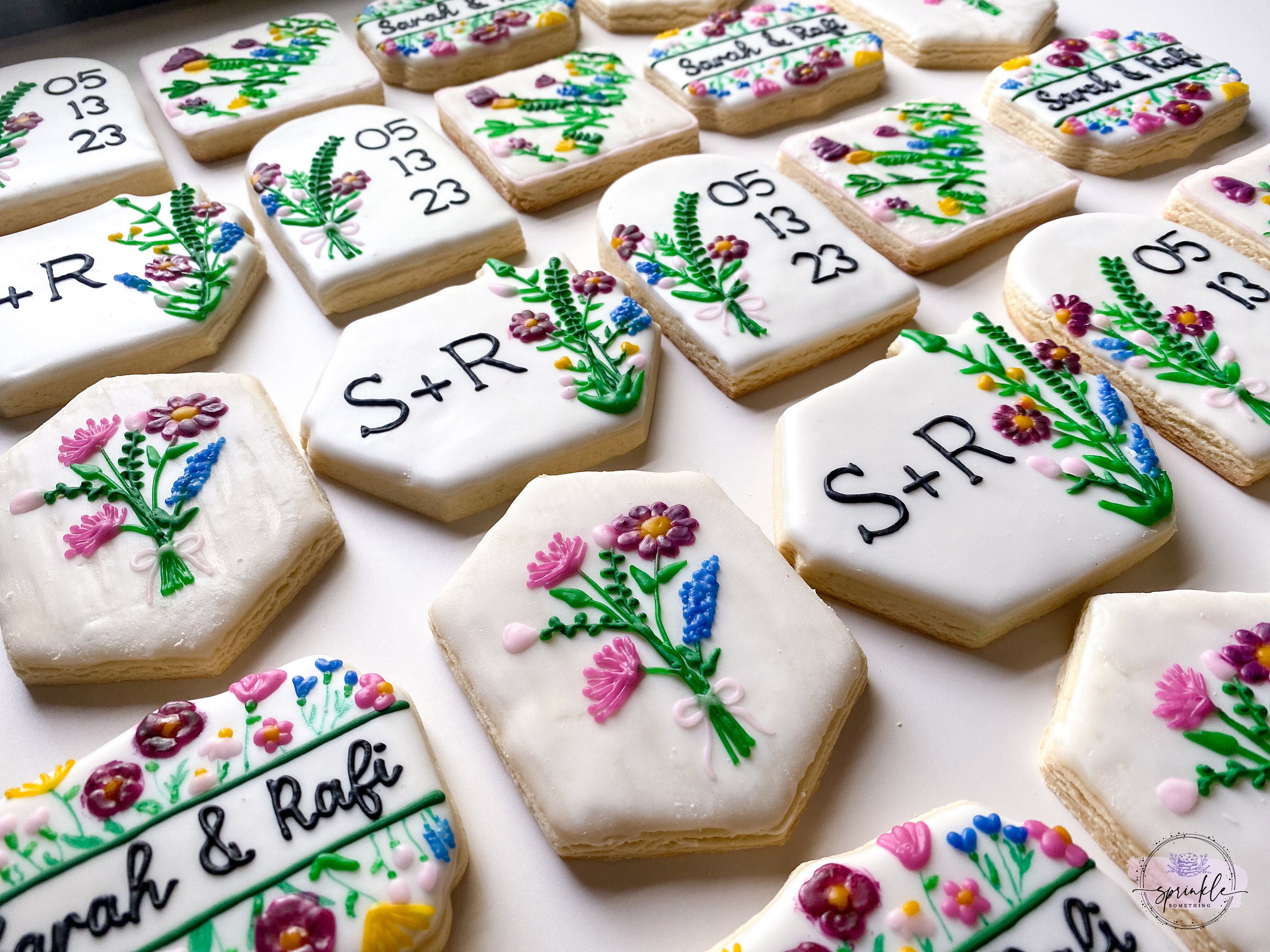 Floral Engagement Sugar Cookies Wedding Bridal Shower Bride & Groom ...