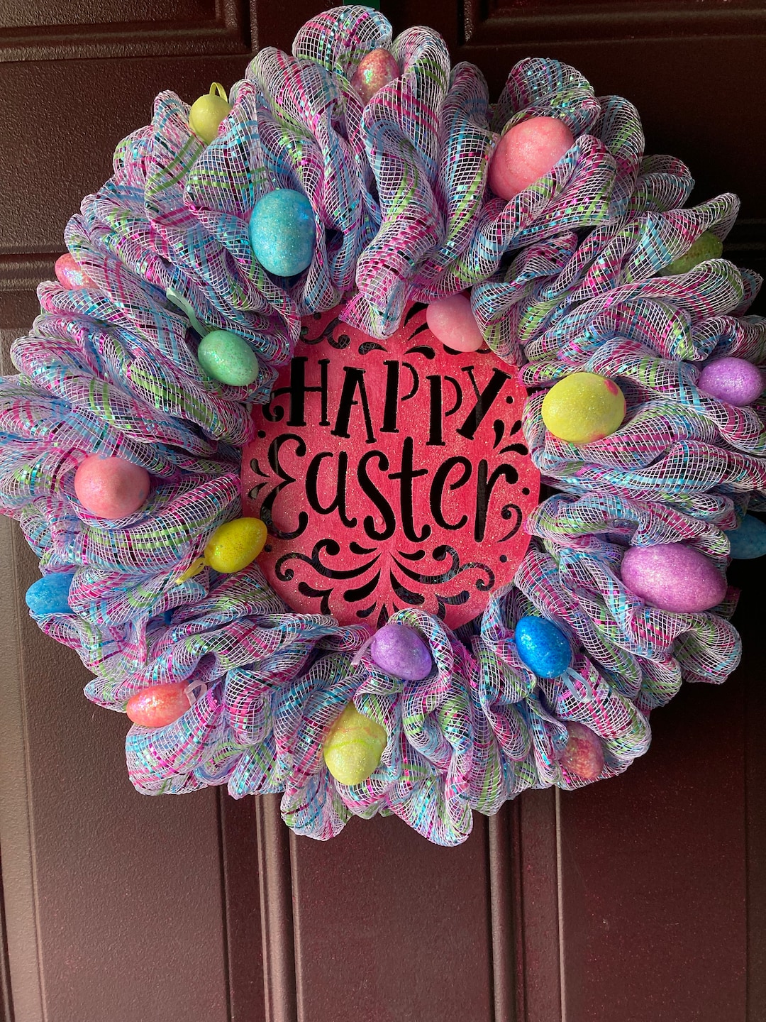 Glittery Happy Easter Egg Mesh Ribbon Wreath - Etsy