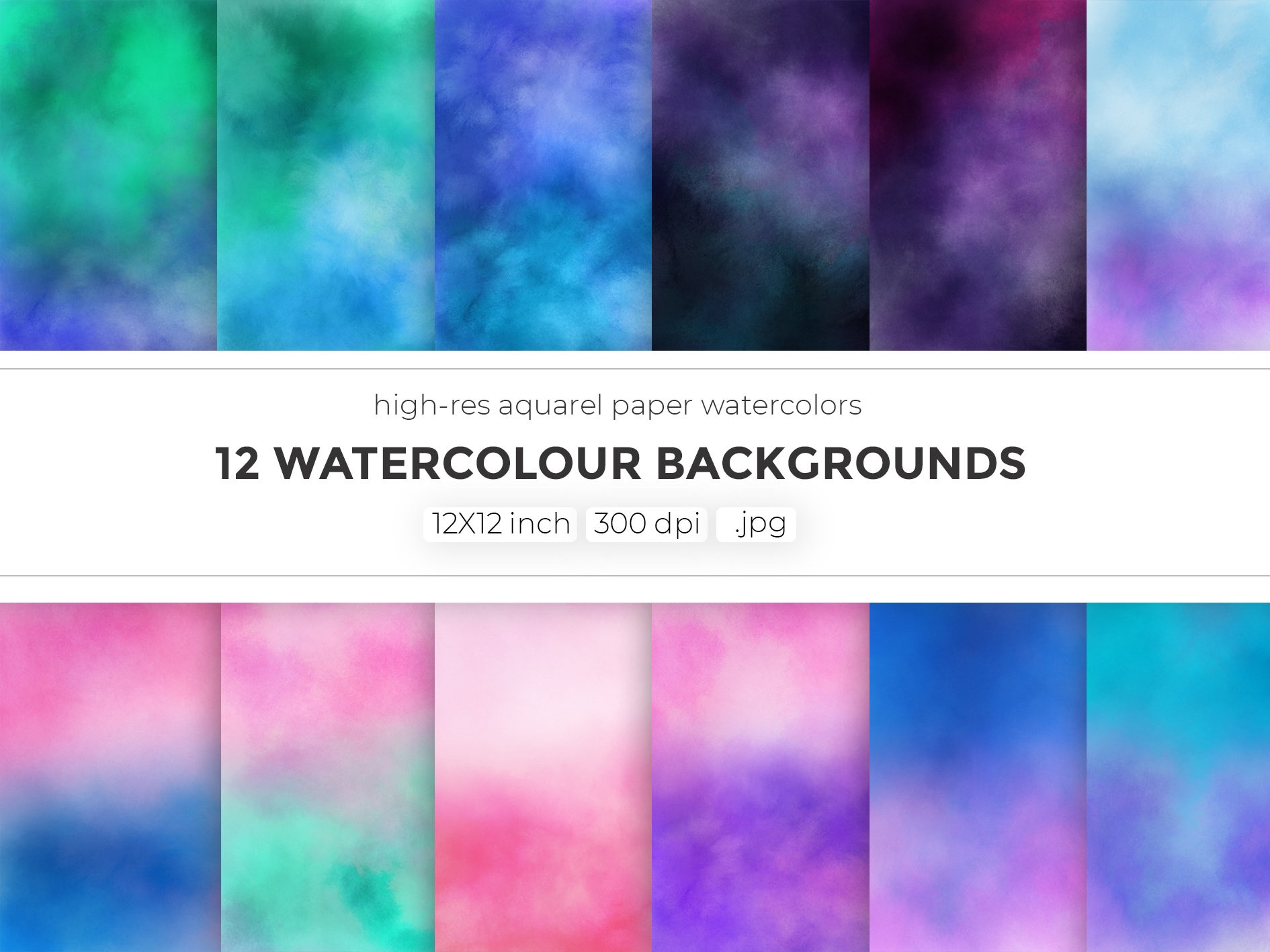 Watercolor Backgrounds, Digital Paper, Aquarel Texture, Vibrant Ombre ...