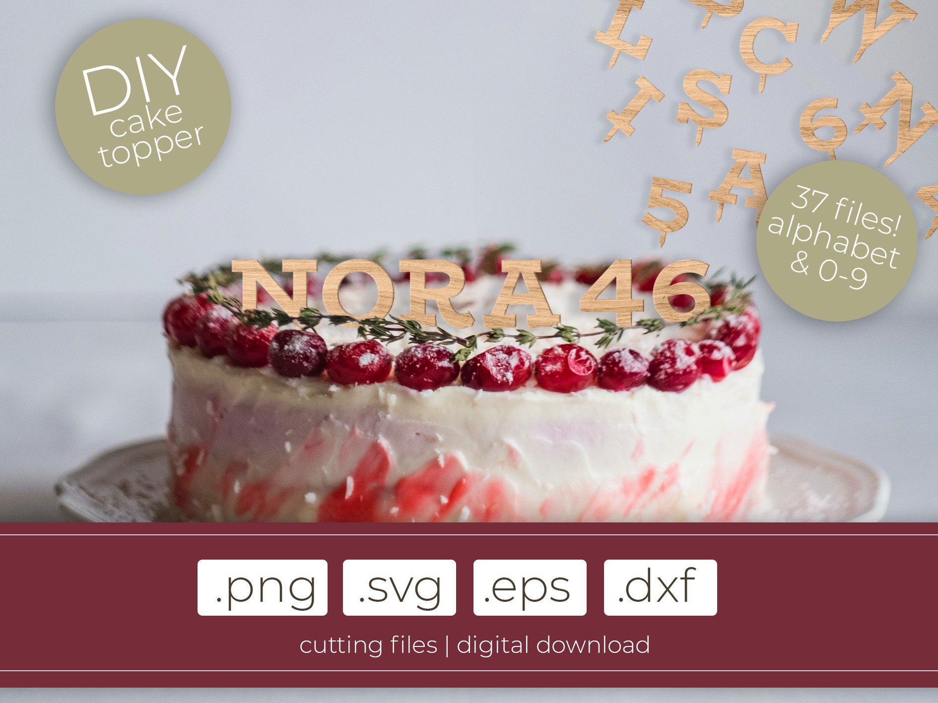 Caketopper Cutting Files .svg .dxf .eps .png, Lasercut Files, Alphabet ...