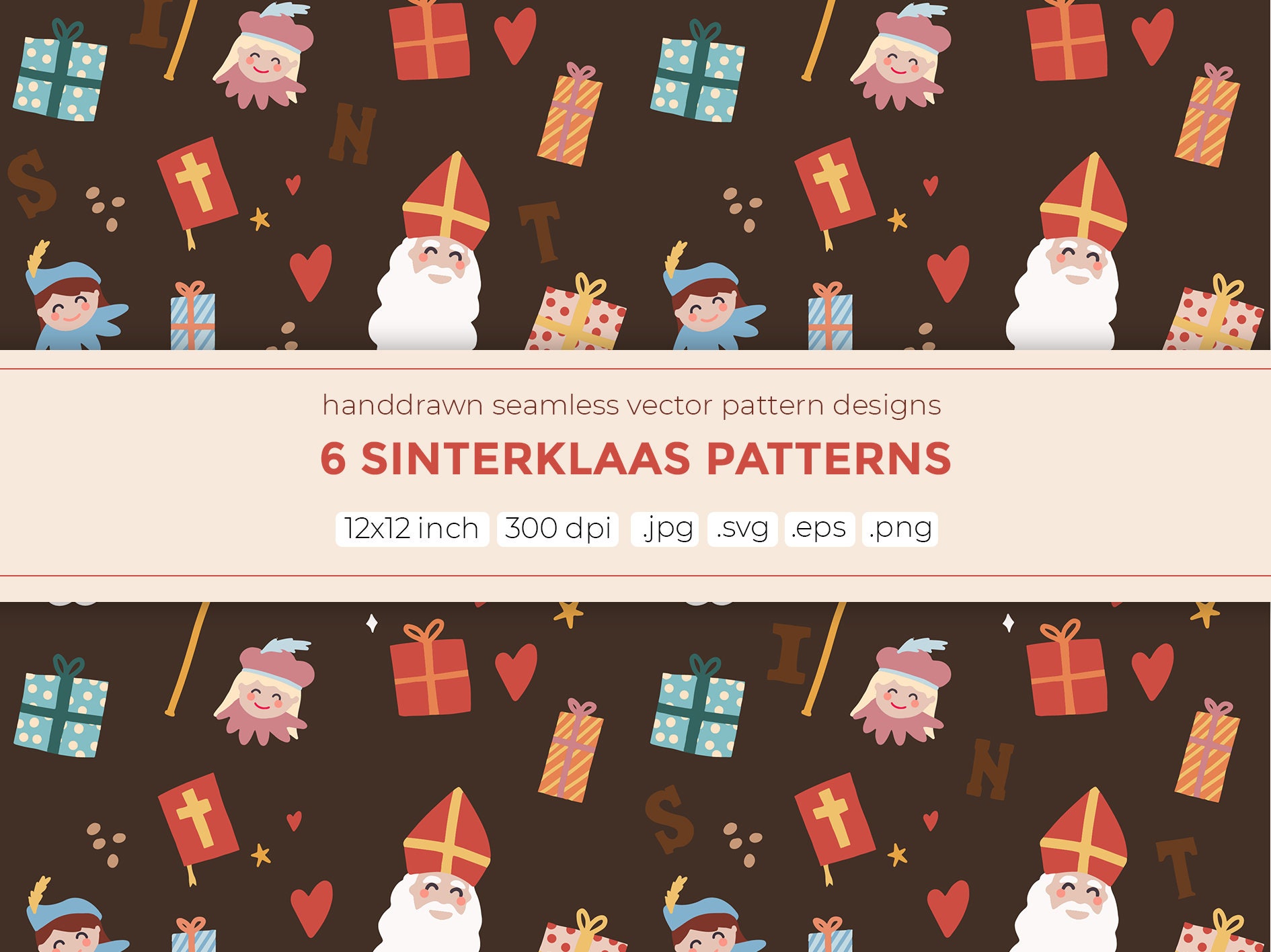 6 Sinterklaas Digital Papers, Seamless Vector Patterns, Sint En Piet ...