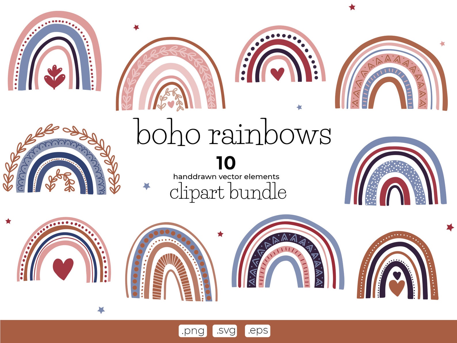 Bohemian Clipart Set, Boho Rainbows, Vector Clipart, Vector Rainbows ...