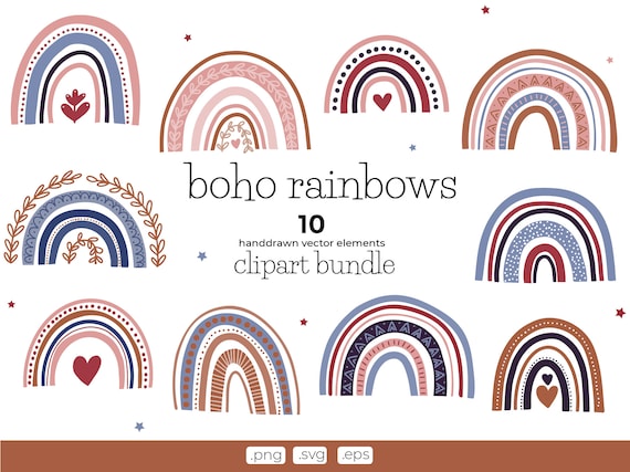 Bohemian Clipart Set Boho Rainbows Vector Clipart Vector | Etsy