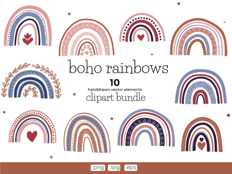 Bohemian Clipart Set, Boho Rainbows, Vector Clipart, Vector Rainbows ...