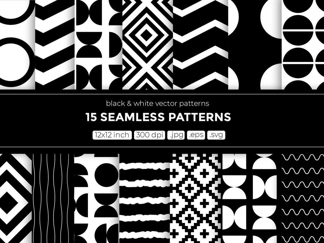 Black and White Digital Paper, Seamless Vector Pattern, Trendy ...