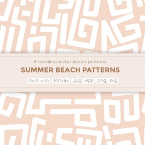 Summer Beach Pattern Design, Bundle of 8 Digital Papers, Seamless ...