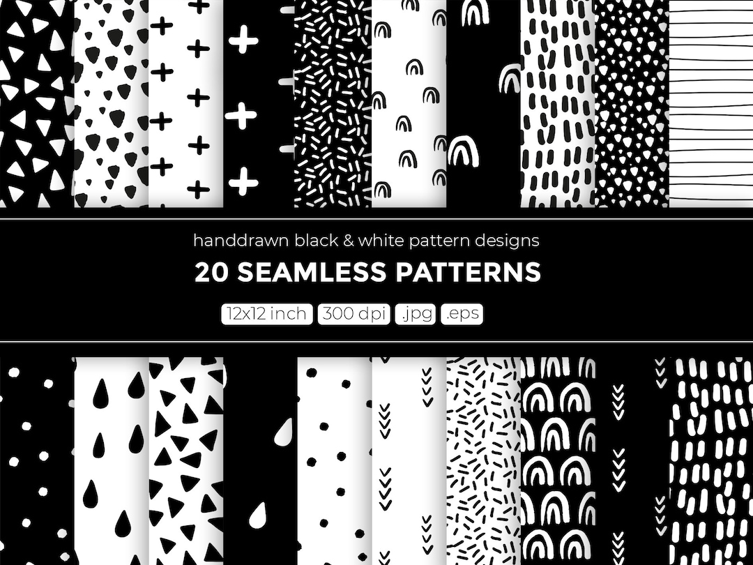 Pattern Design, Digital Paper, Black and White Pattern, Doodles, Trendy ...