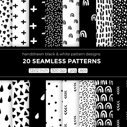 Black and White Digital Paper Seamless Vector Pattern - Etsy