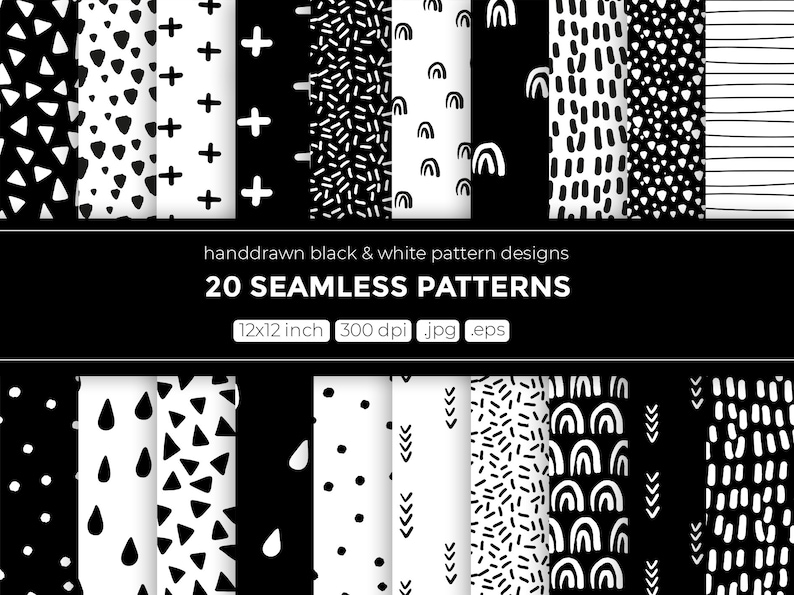Pattern Design Digital Paper Black and White Pattern | Etsy