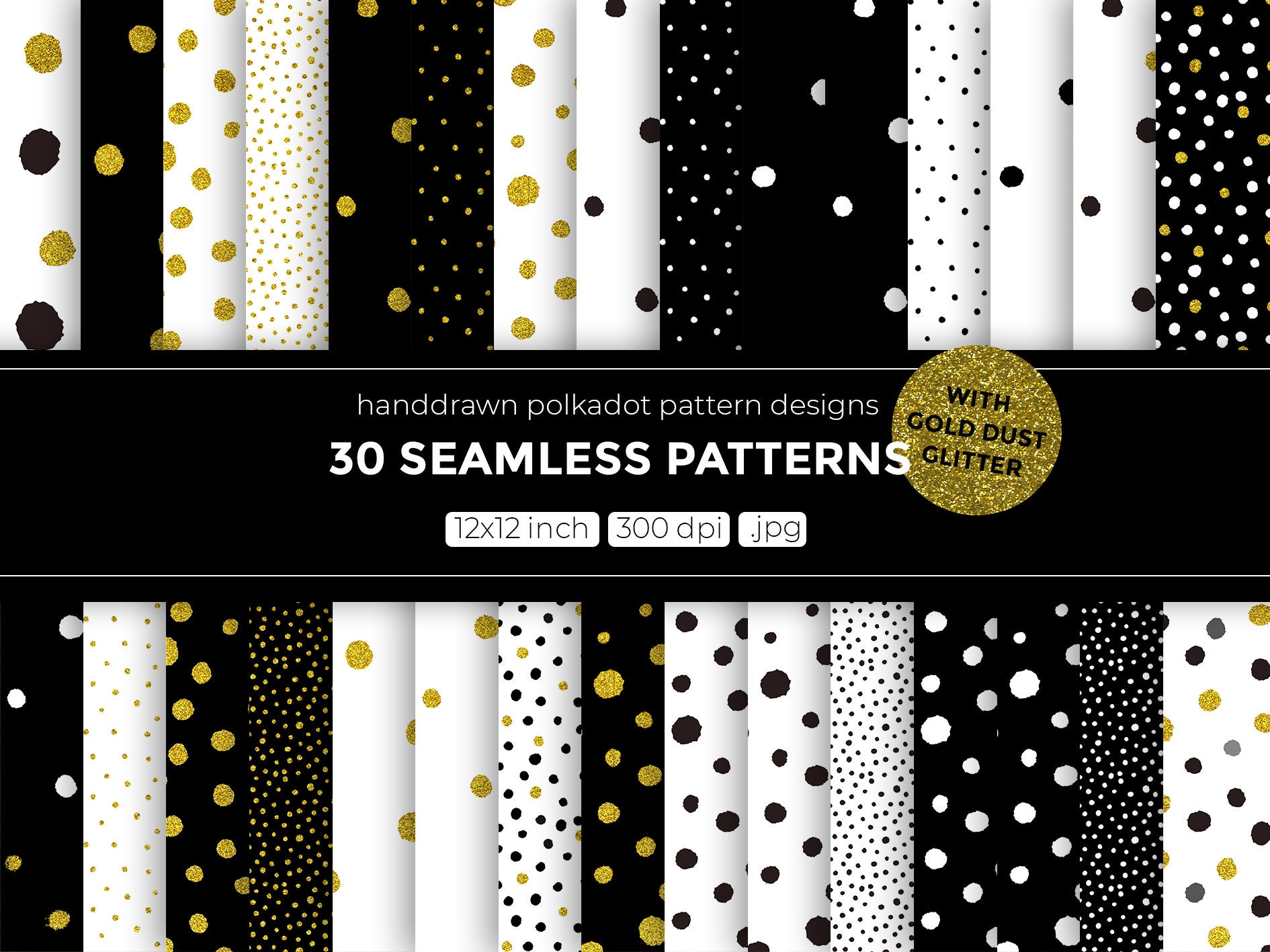 30 Seamless Pattern Design, Digital Paper, Polkadot Patterns With Gold ...