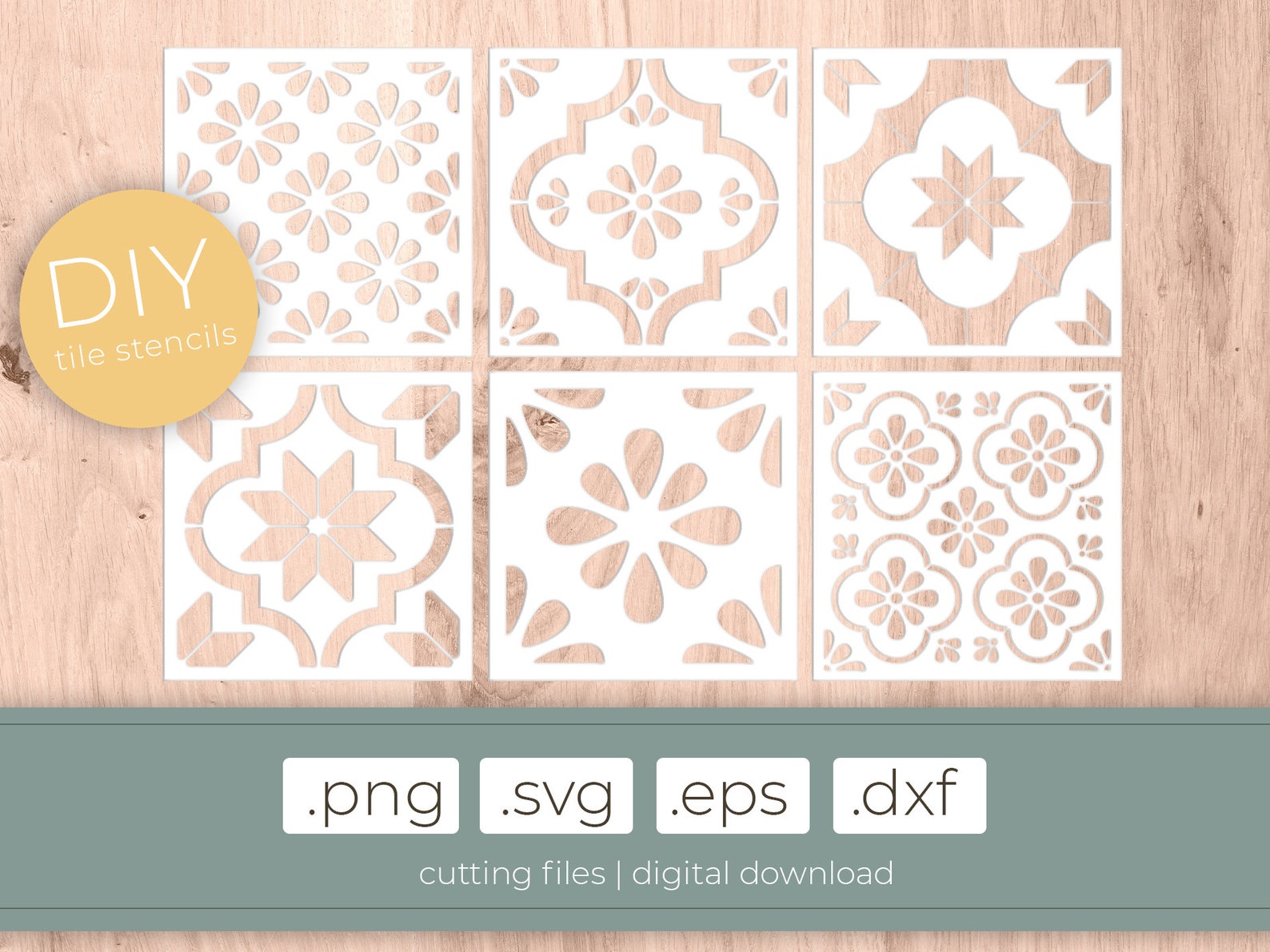 Tiles Stencil Cutting Files 6 Pattern Tiles in .svg .dxf .eps .png ...