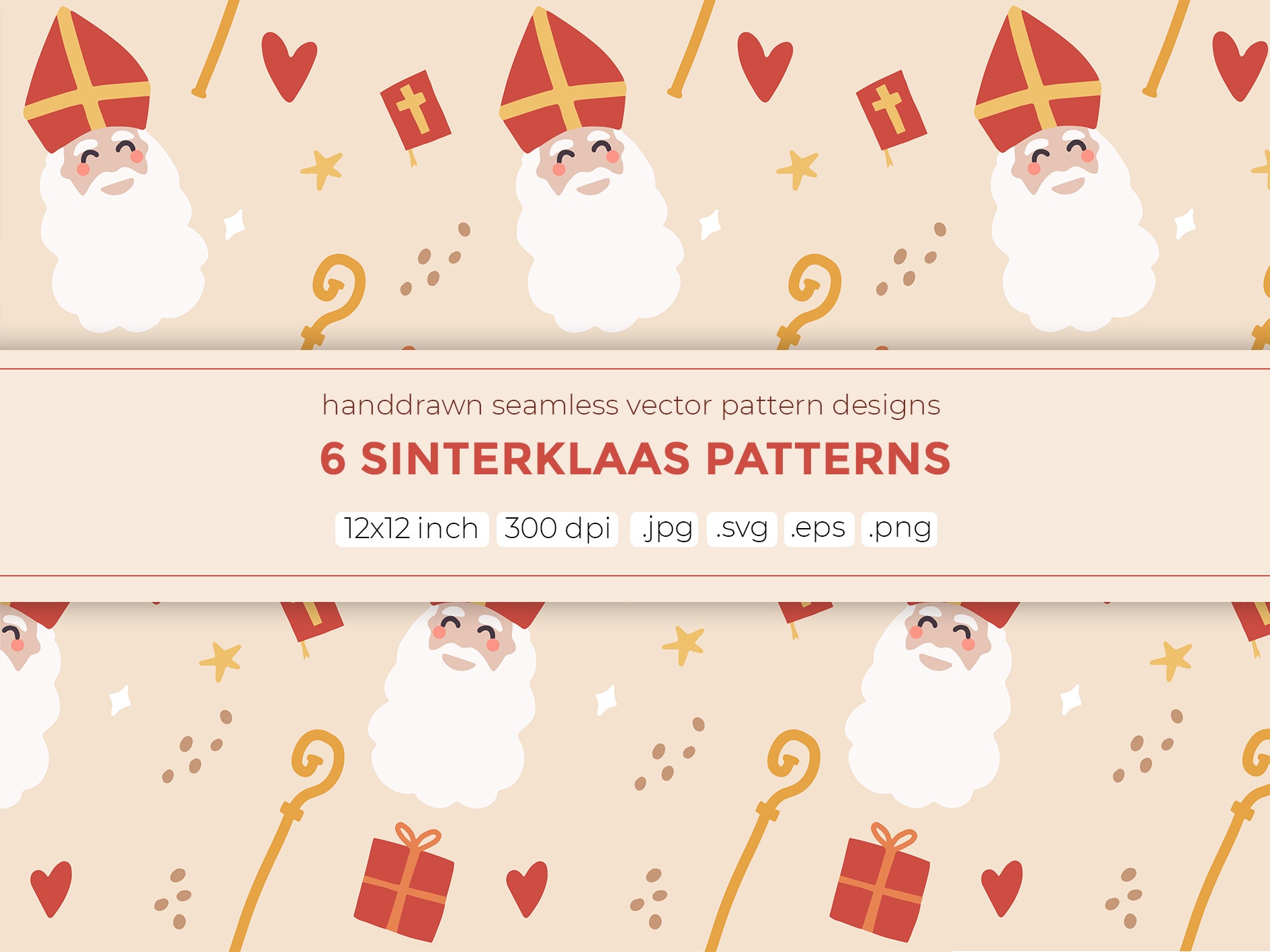 6 Sinterklaas Digital Papers, Seamless Vector Patterns, Sint En Piet ...
