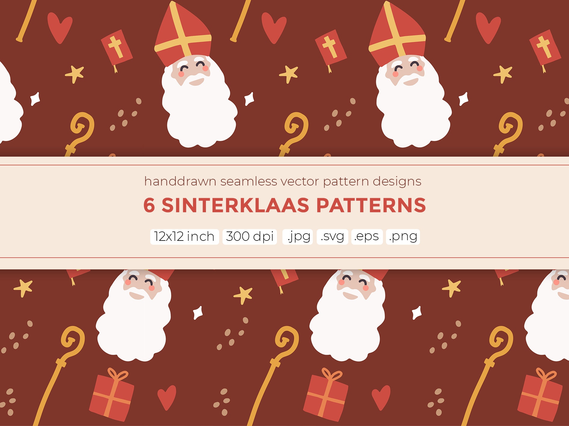 6 Sinterklaas Digital Papers, Seamless Vector Patterns, Sint En Piet ...