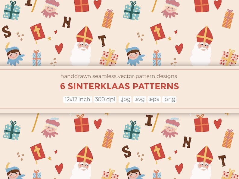 6 Sinterklaas Digital Papers, Seamless Vector Patterns, Sint En Piet ...