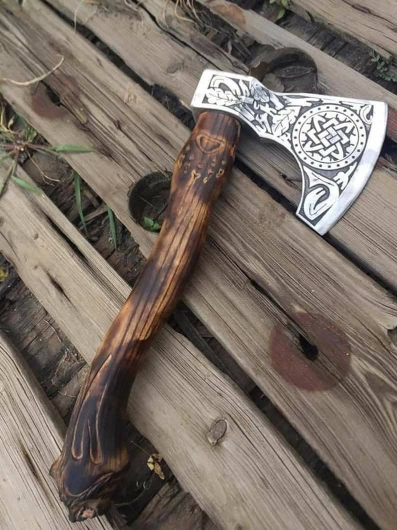 Cutting & Carving Camping Hatchet Hand Forged Viking Axe with Rose Wood ...
