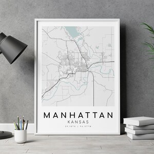 MANHATTAN Kansas City Map, KS USA Home Map, Map Print, Custom Locations ...