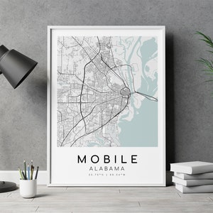 MOBILE City Map, Alabama AL USA Map Print, Map Poster, Minimalist Map ...
