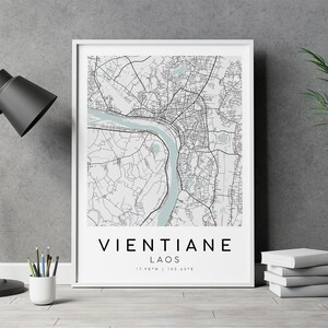 VIENTIANE Map Print, Laos Country Map, Minimalist Gifts for Her, City ...