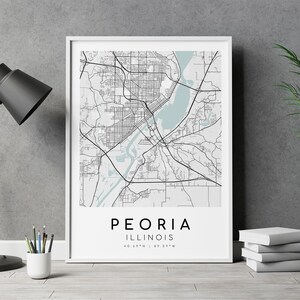 PEORIA Illinois City Map, USA IL Home Map, Map Print, Custom Locations ...