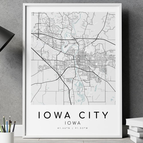 Iowa City Downtown Poster Art Print Iowa IA Item T4590 - Etsy