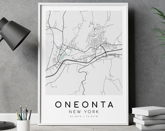 Oneonta City Map Art - Etsy