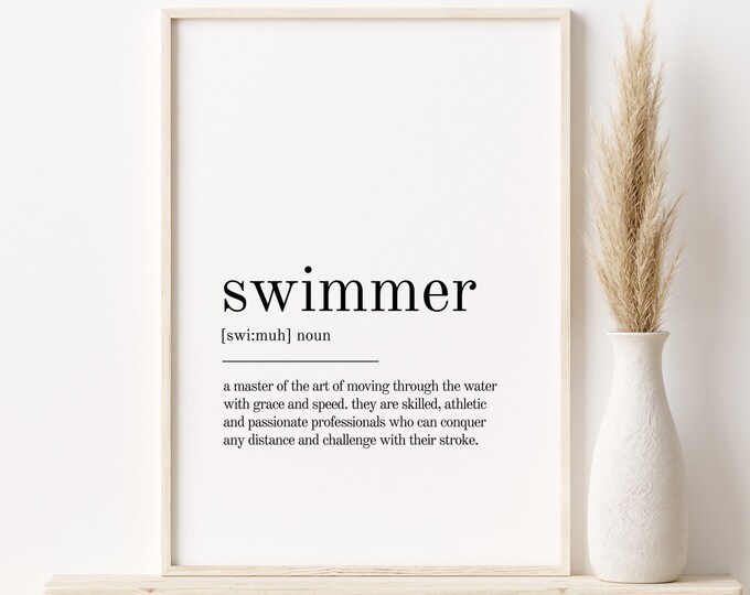 Definition of A Swimmer Quote Poster, Swimming, Swimmer, Print, Home ...