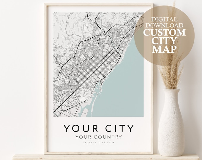 Custom City Map, Digital Download Custom Map Print, Valentines Day Gift ...