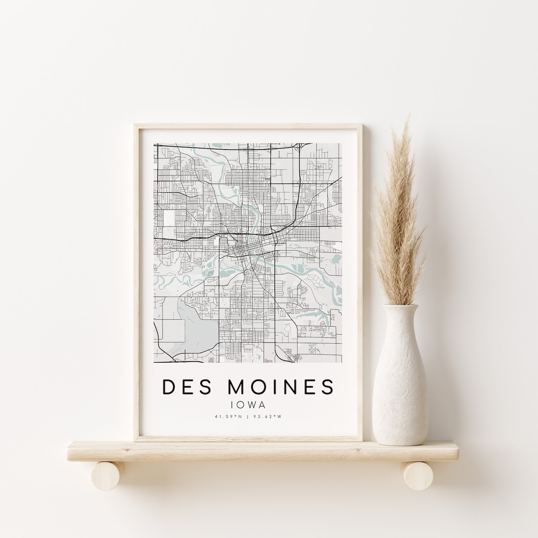 DES MOINES Iowa USA City Map, Gifts for Her, Minimalist City Map Print ...
