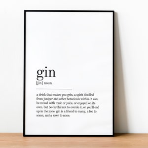 Gin Definition Print, Gin Self Love Wall Art, Gin Dictionary Print ...