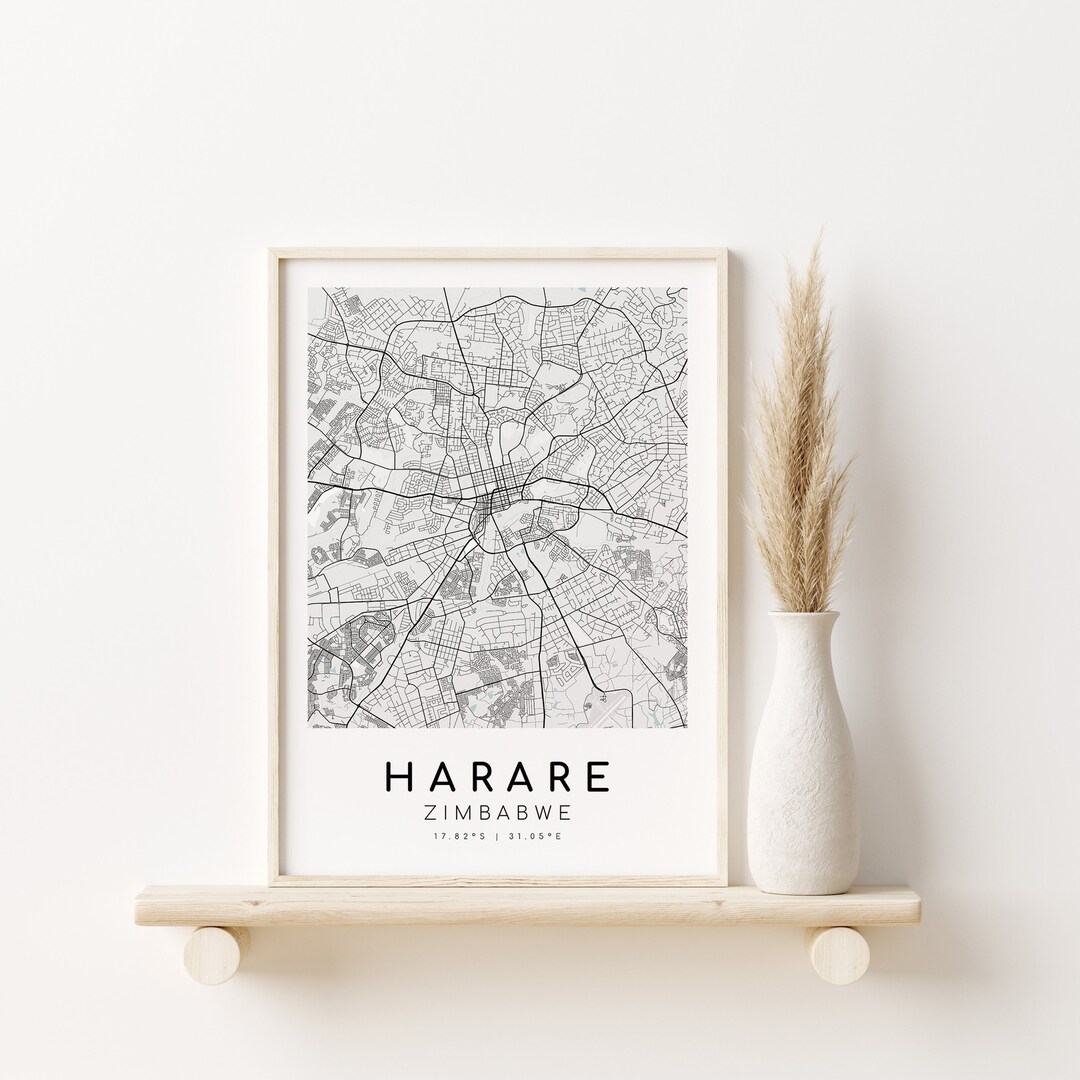 HARARE Zimbabwe Map Print, Minimalist Art, Gifts for Her, City Map ...