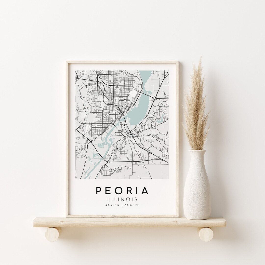 PEORIA Illinois City Map, USA IL Home Map, Map Print, Custom Locations ...
