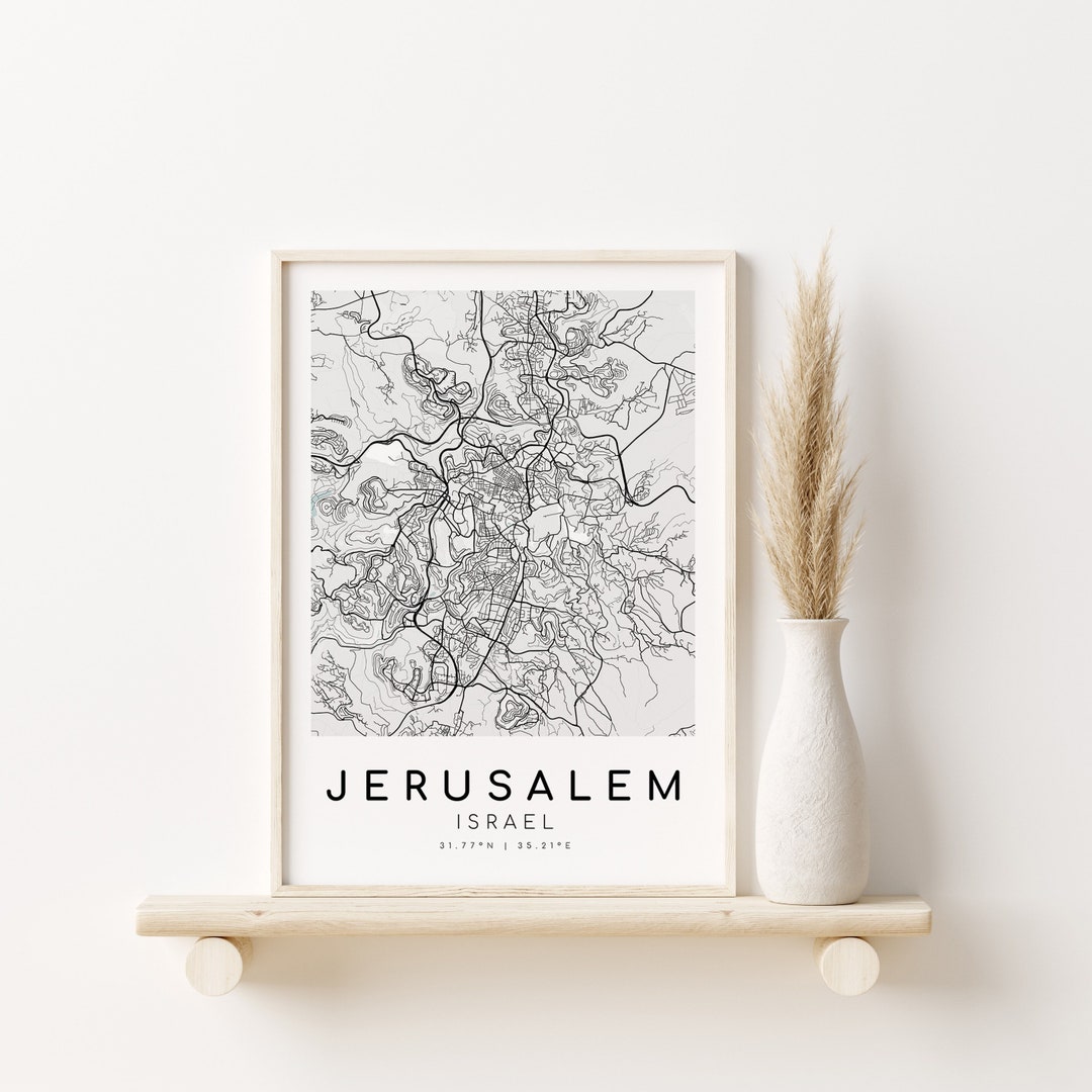 JERUSALEM Israel Map Print, Road Map Poster, Gifts for Her, Custom Map ...