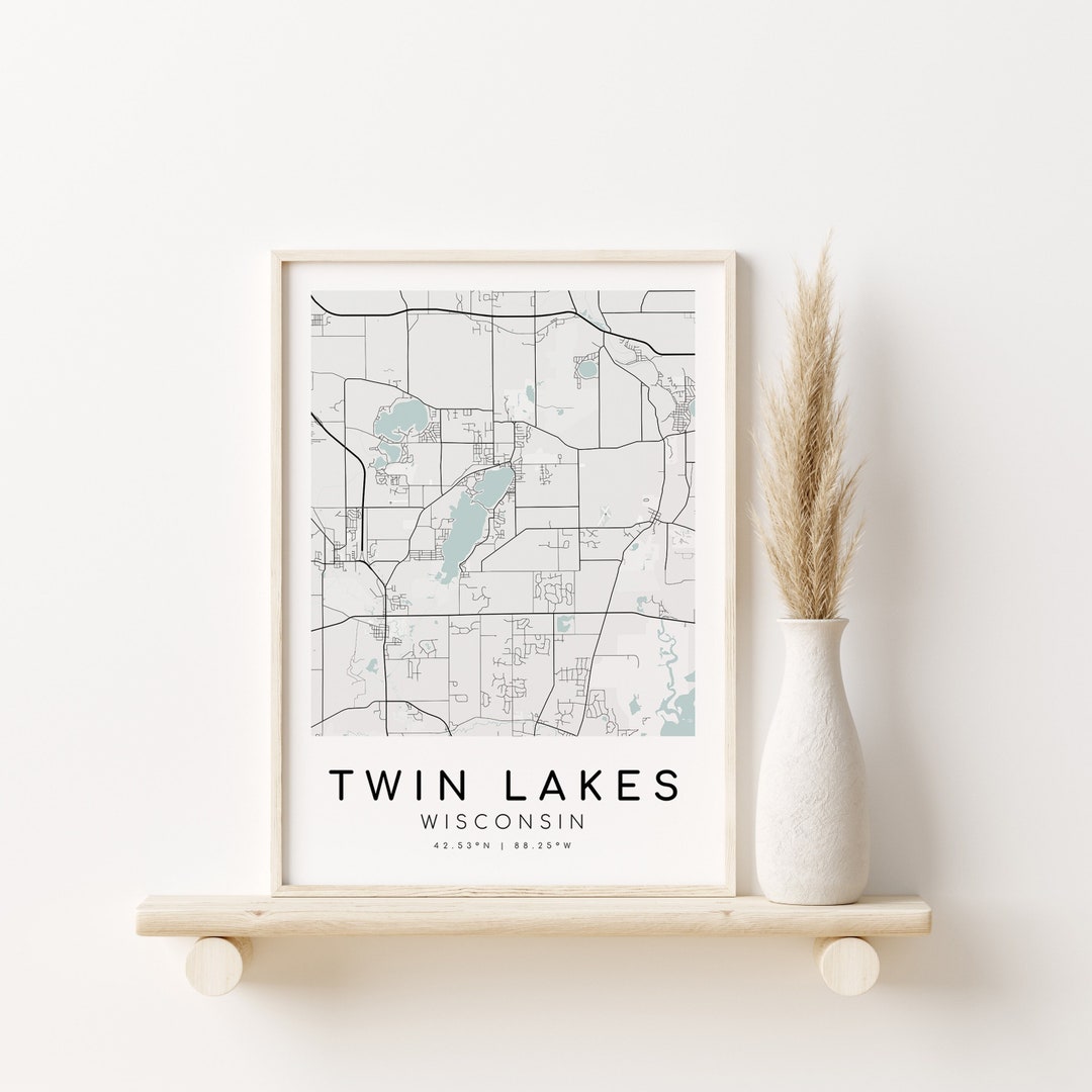Twin Lakes Map Print, Wisconsin City Map Poster, Personalized Gifts ...
